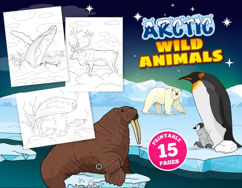 15 Digital Coloring Pages for Kids Arctic Wild Animals, Pdf, Underwater ...