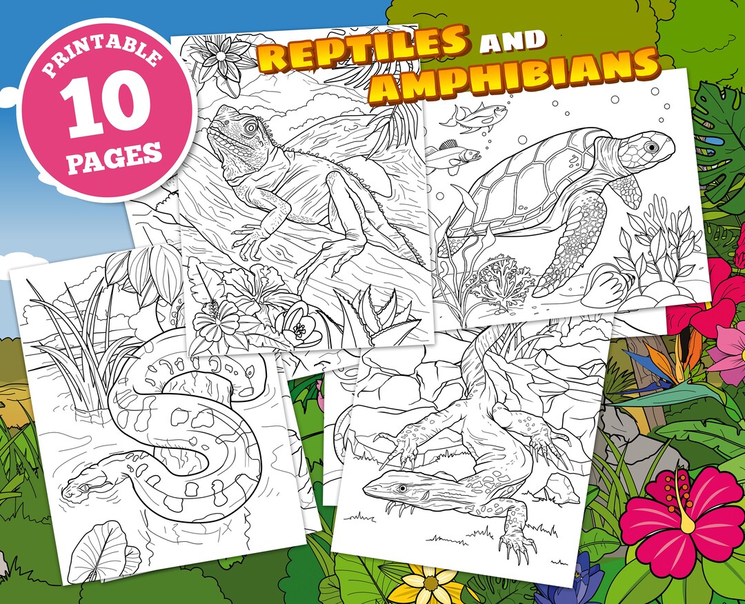 Reptiles and Amphibians Digital Coloring Pages for Kids, Lizards ...