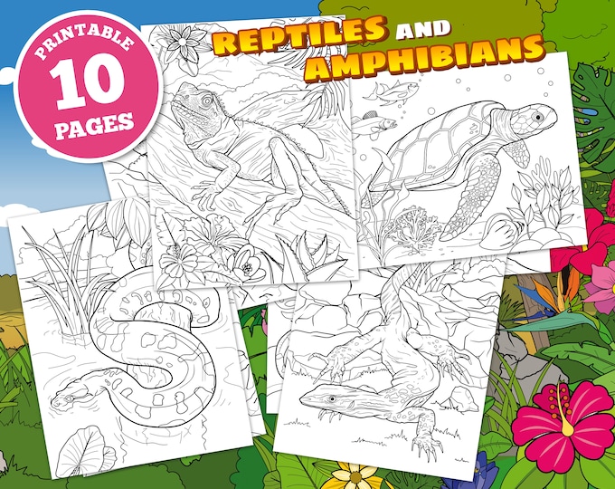 Reptiles and Amphibians Coloring Pages, Color and Trace the Word ...