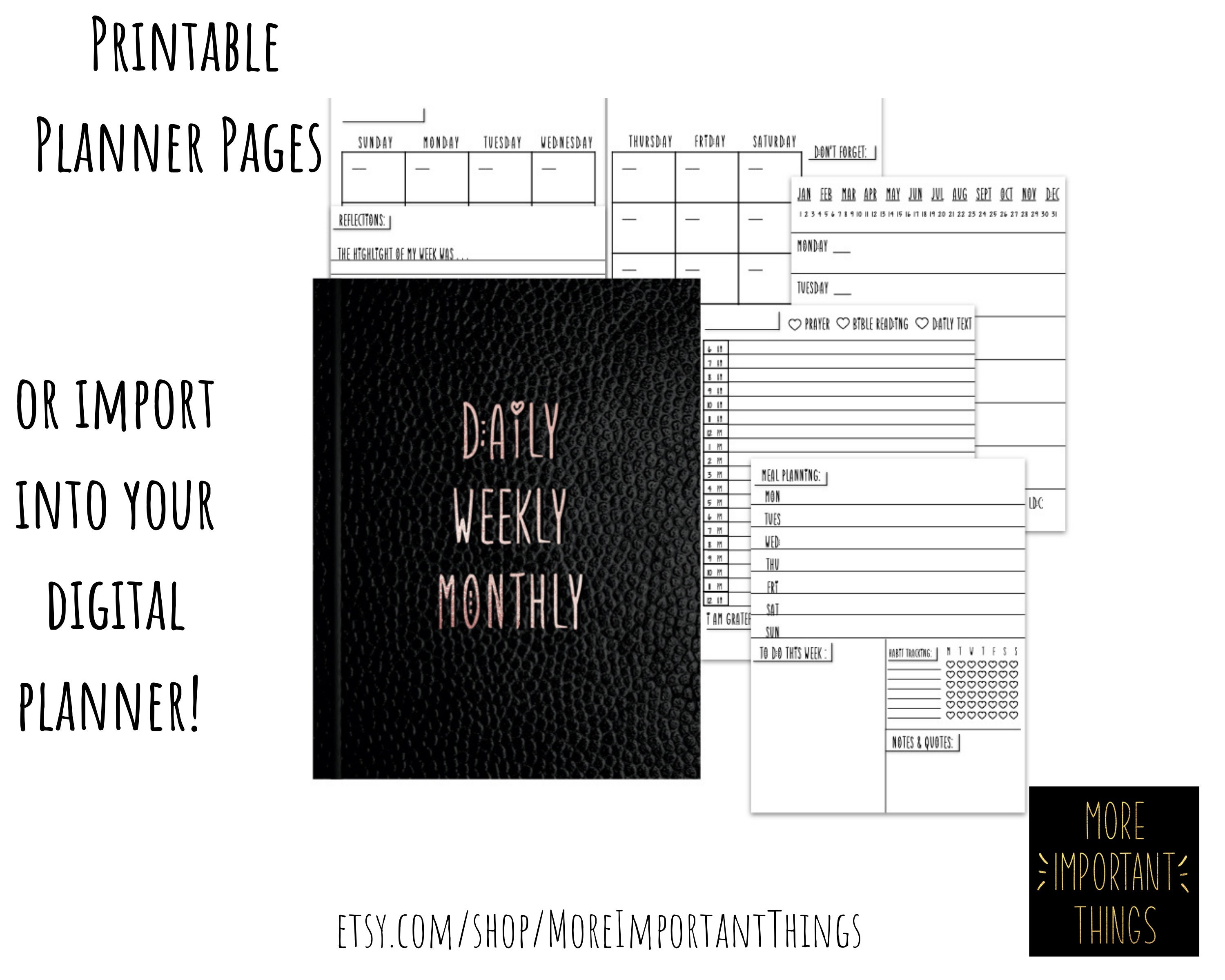 Printable Digital Planner Pages Daily Weekly Monthly Calendar ...