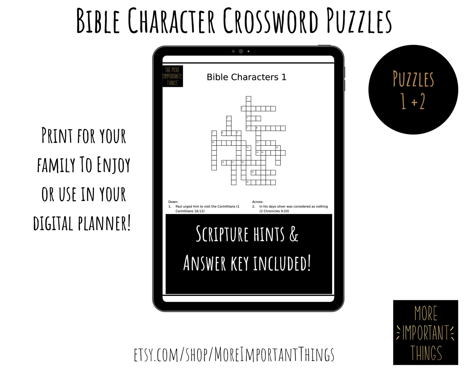 Bible Characters Crossword Puzzles 1 & 2 | the More Important Things ...