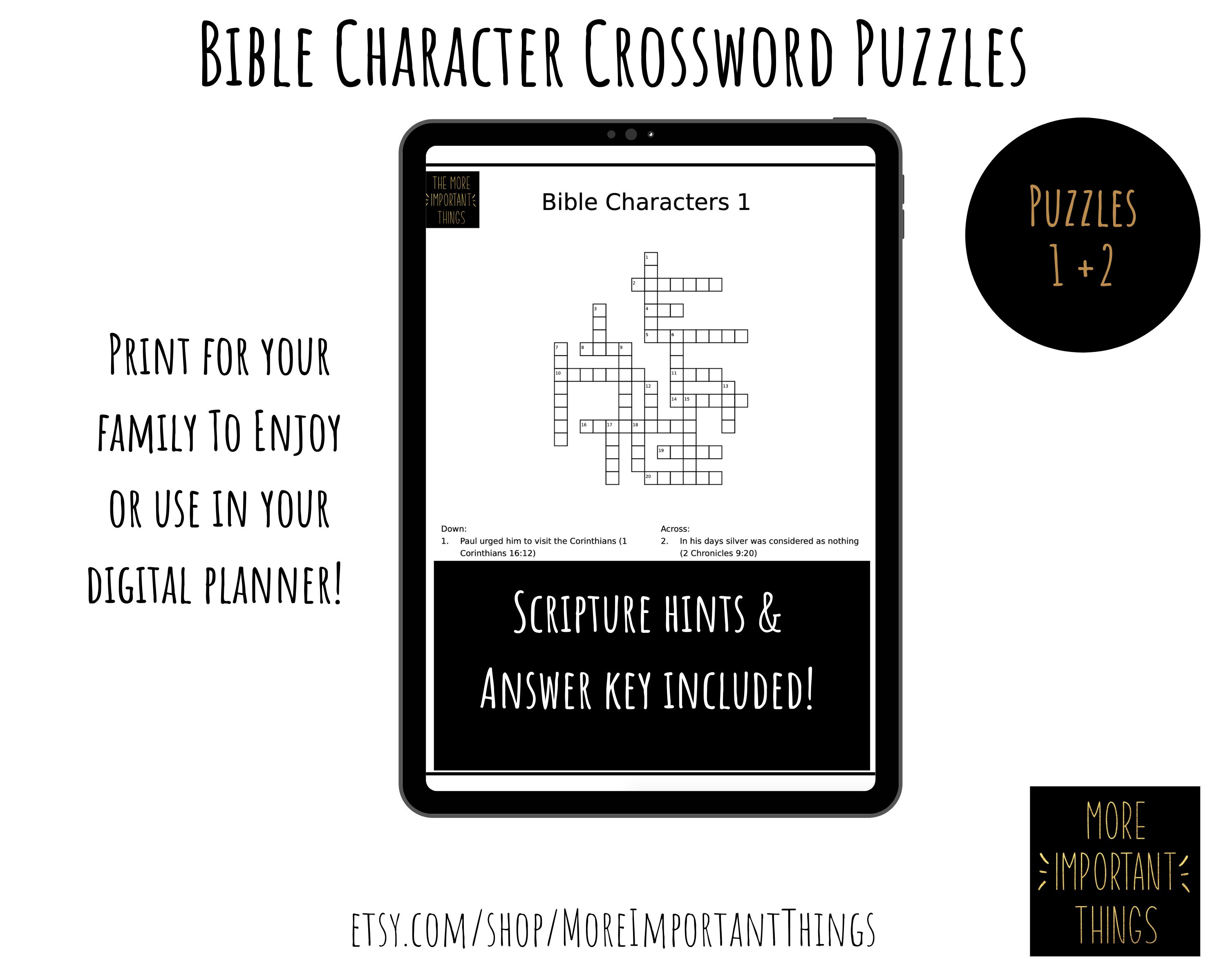 Bible Characters Crossword Puzzles 1 & 2 | the More Important Things ...