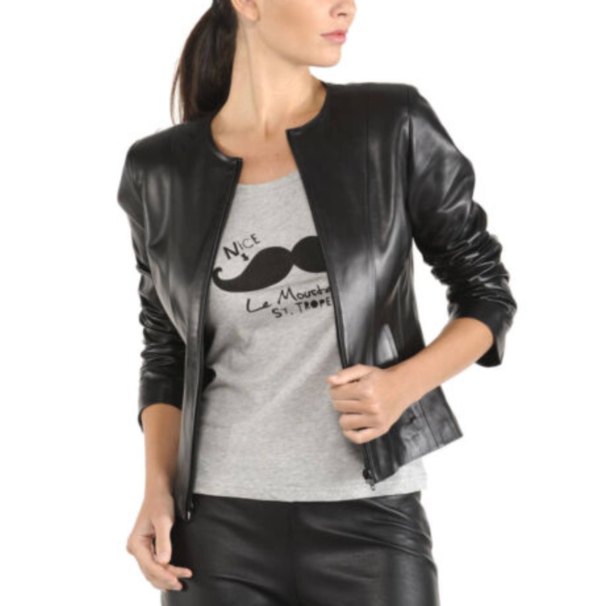 Women's Handmade Collarless Leather Jackets Motorcycle - Etsy