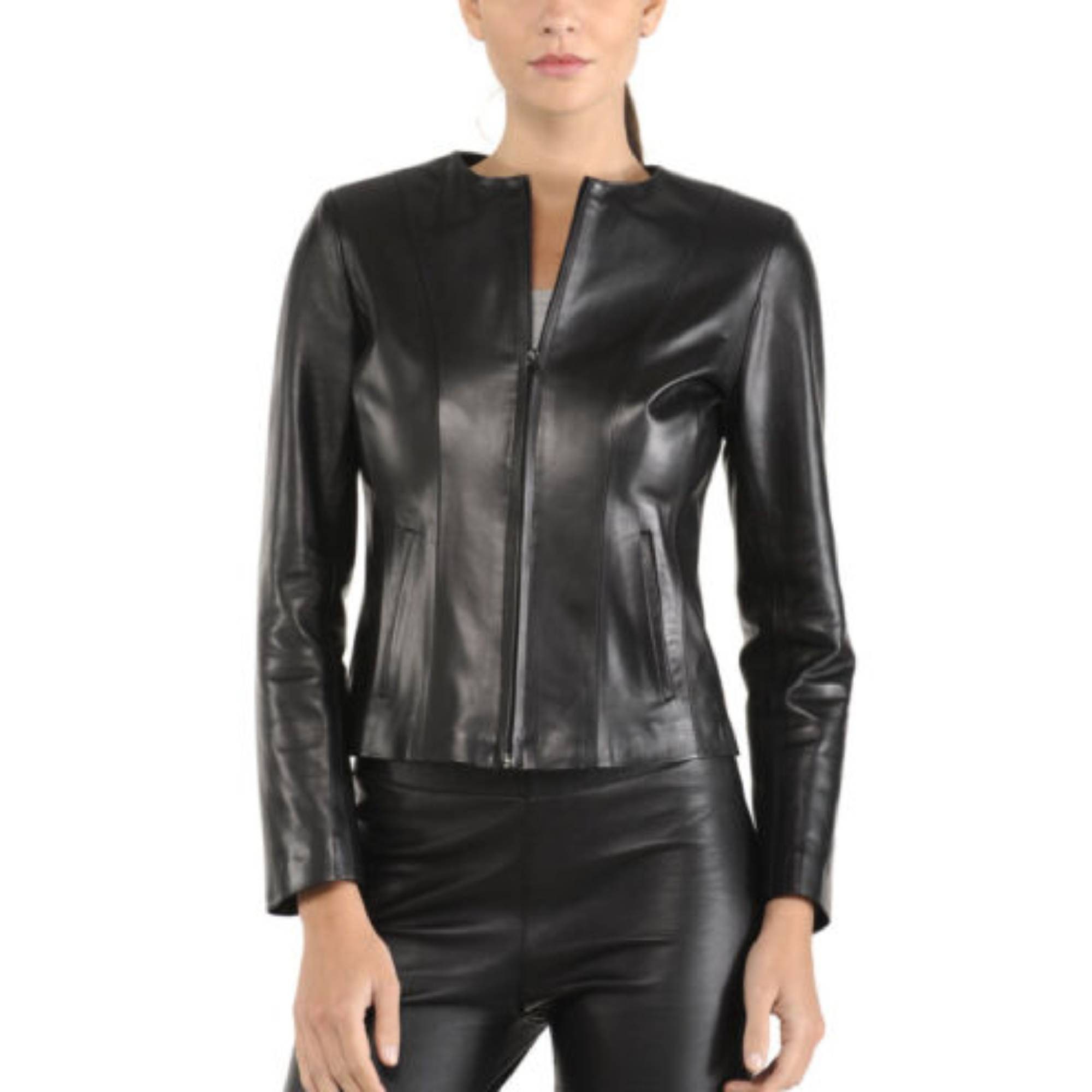 Women's Handmade Collarless Leather Jackets Motorcycle - Etsy