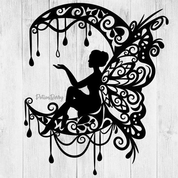 Moon Fairy Fantasy StarTangle Art Black and White SVG PNG | Etsy