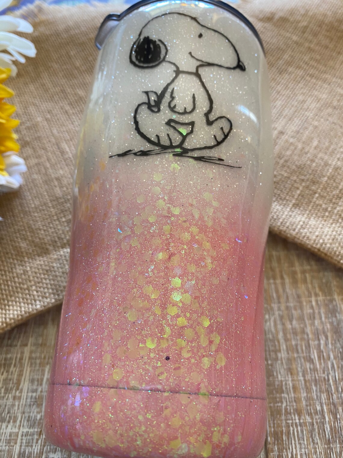 Snoopy Tumbler Made With Custom Glitter Waterslides and | Etsy