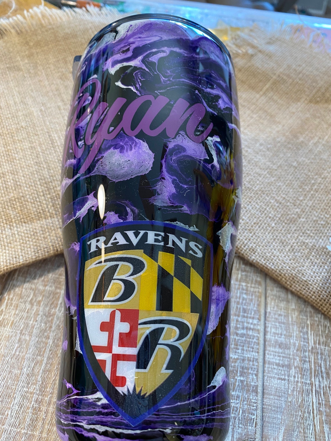 Baltimore Ravens Football Tumbler made with alcohol inks | Etsy