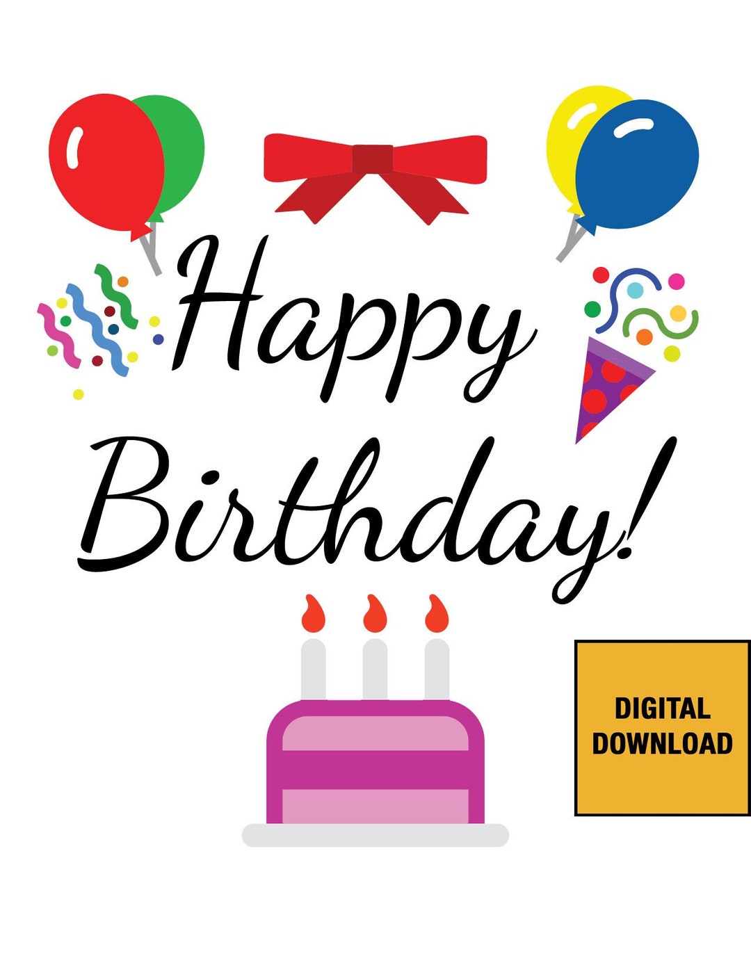 DIGITAL Greeting Card - Birthday - Balloons - Cake - Confetti - Ribbon ...
