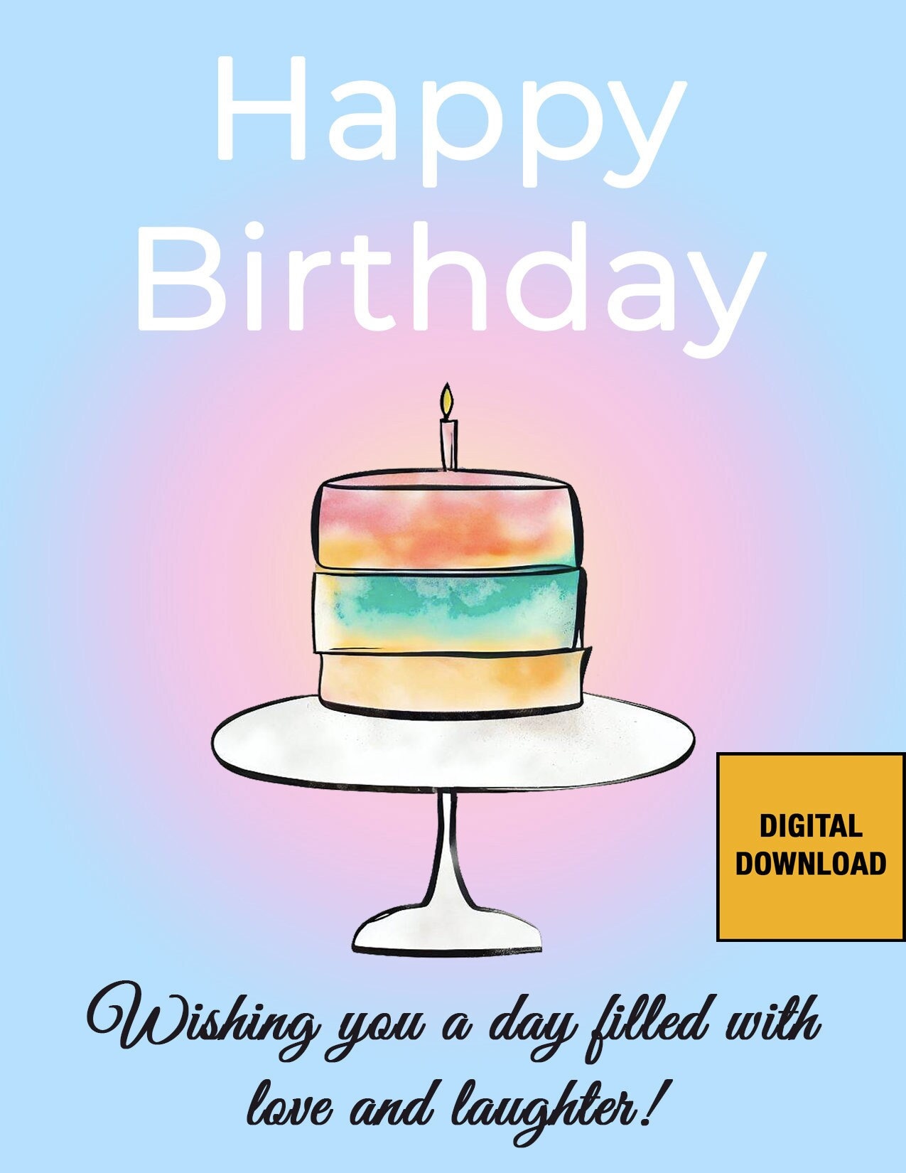 Digital Birthday Card, Happy Birthday, Cake, Pastel Colors ...