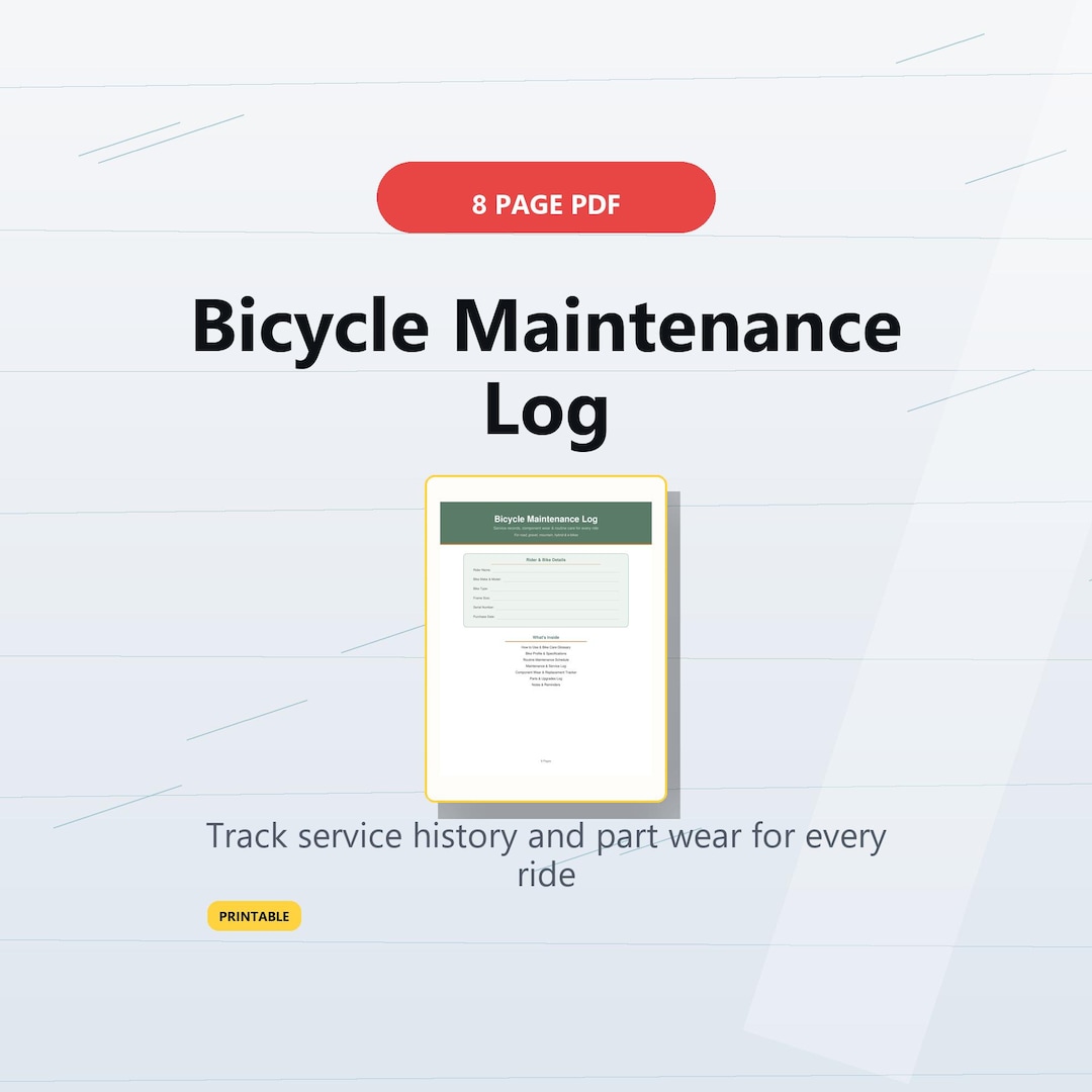 Bicycle Maintenance Log Printable, Bike Service Tracker PDF, Routine ...