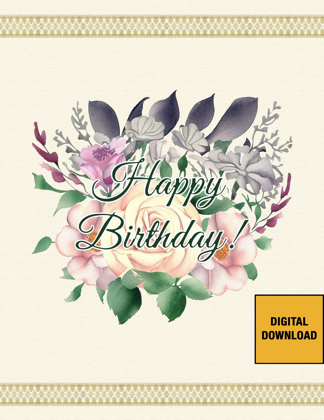 DIGITAL Greeting Card - Birthday - Happy Birthday - Flowers - Floral ...
