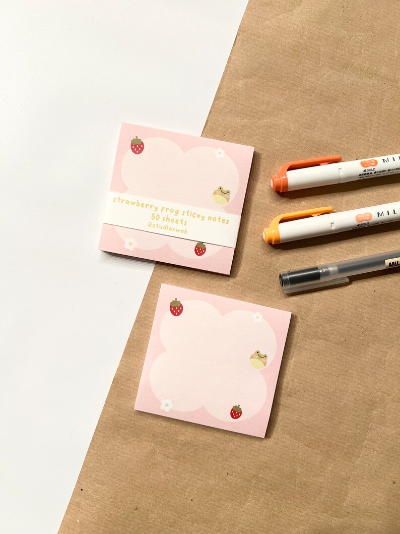 Strawberry Frog Sticky Notes Stationery Kawaii Stationery - Etsy