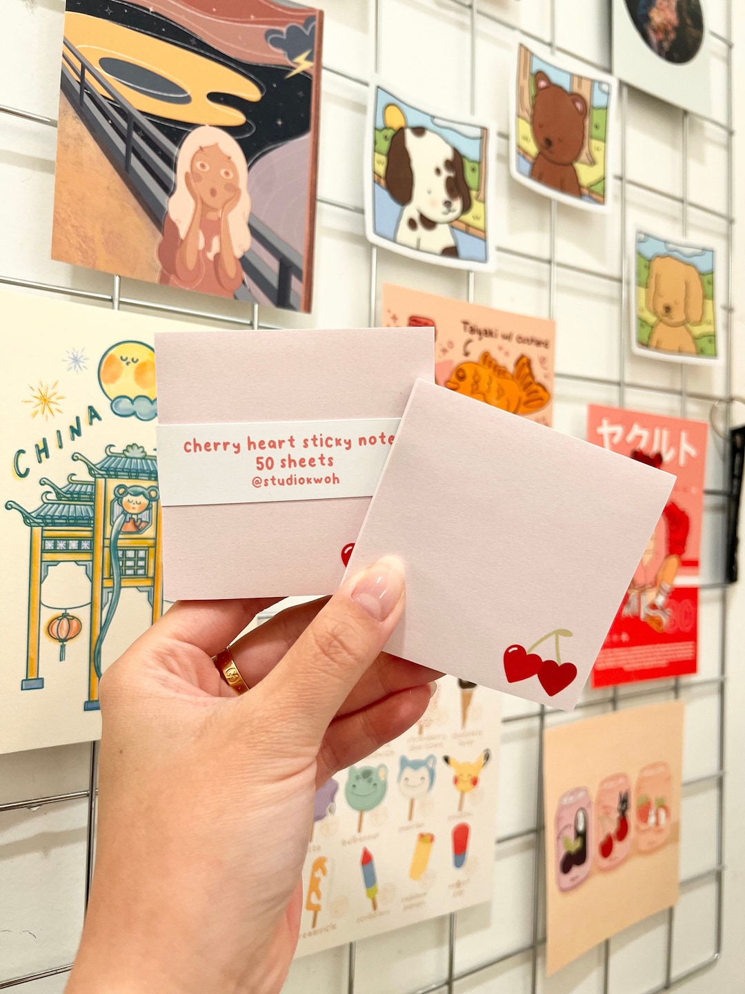 Cherry Hearts Sticky Notes Stationery, Kawaii Stationery, Memo Pad ...