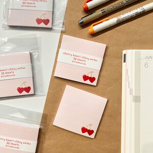 Cherry Hearts Sticky Notes Stationery, Kawaii Stationery, Memo Pad ...
