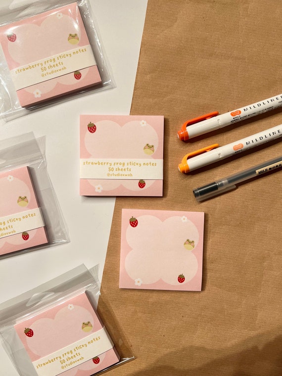Strawberry Frog Sticky Notes Stationery Kawaii Stationery - Etsy