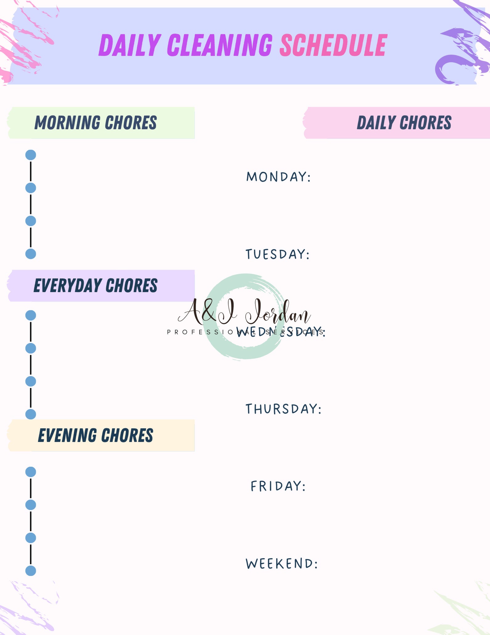 Printable Daily Cleaning List. Chore Chart, Printable Chore Chart ...
