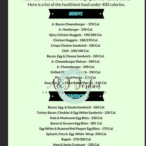Healthy Fast Food List, Fast Food Eating, Cheat Sheet, Printable, What ...