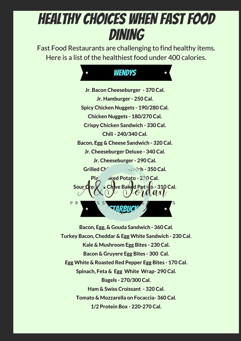 Healthy Fast Food List, Fast Food Eating, Cheat Sheet, Printable, What ...