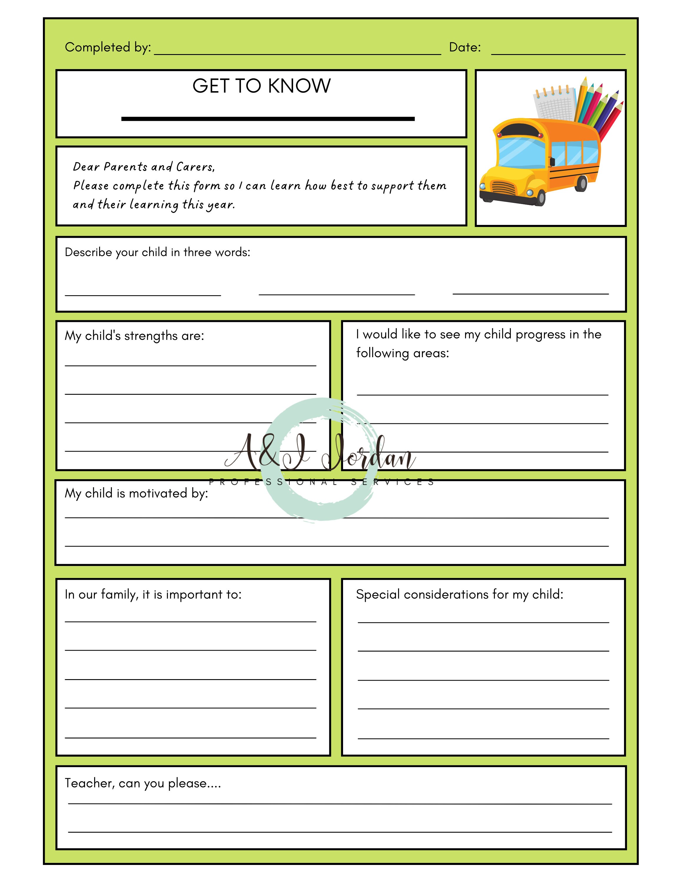 Student Profile List, Template, Printable Student List, Back to School ...