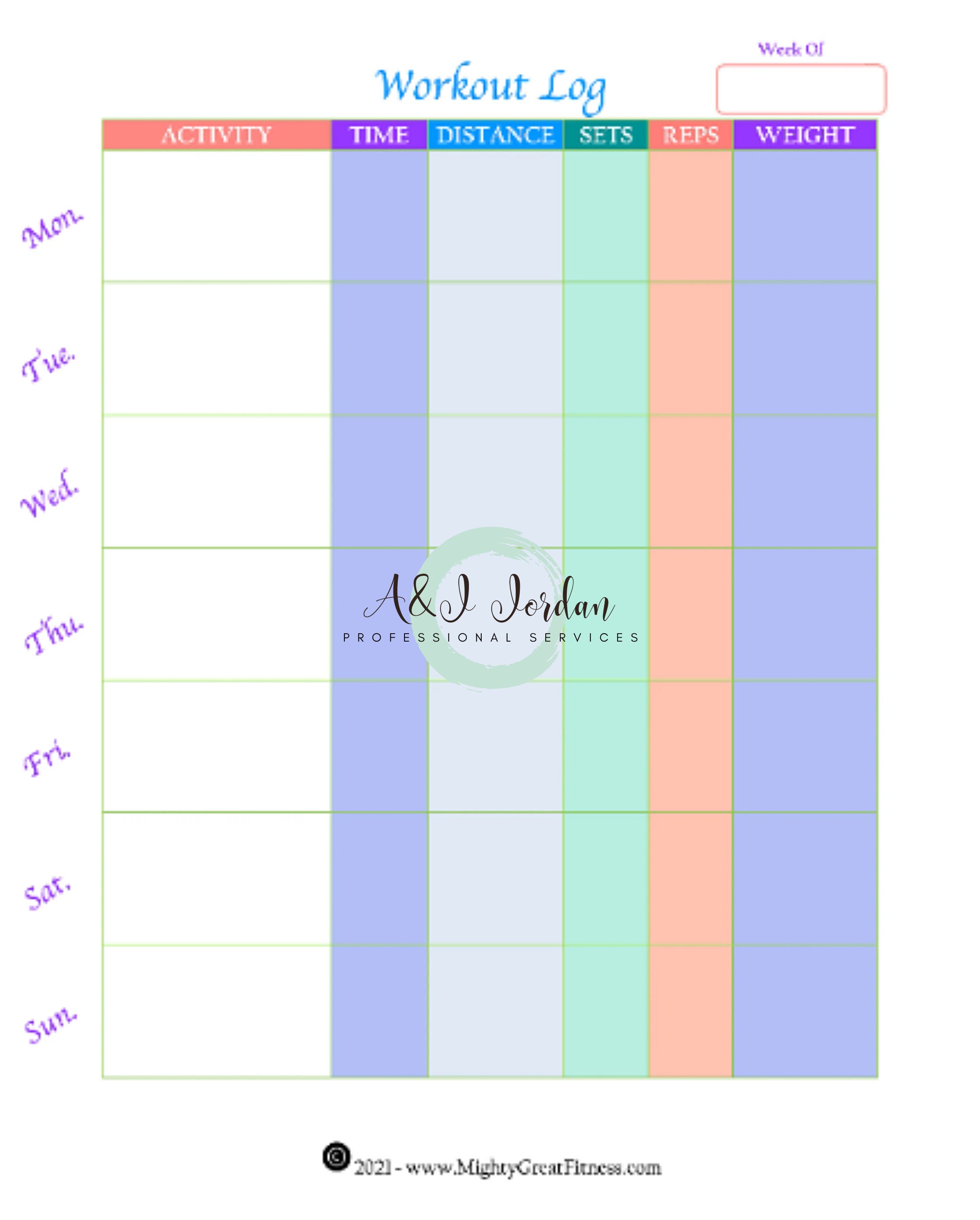 Weekly Workout Log, Printable, Workout Tracker, Accountability, Healthy ...