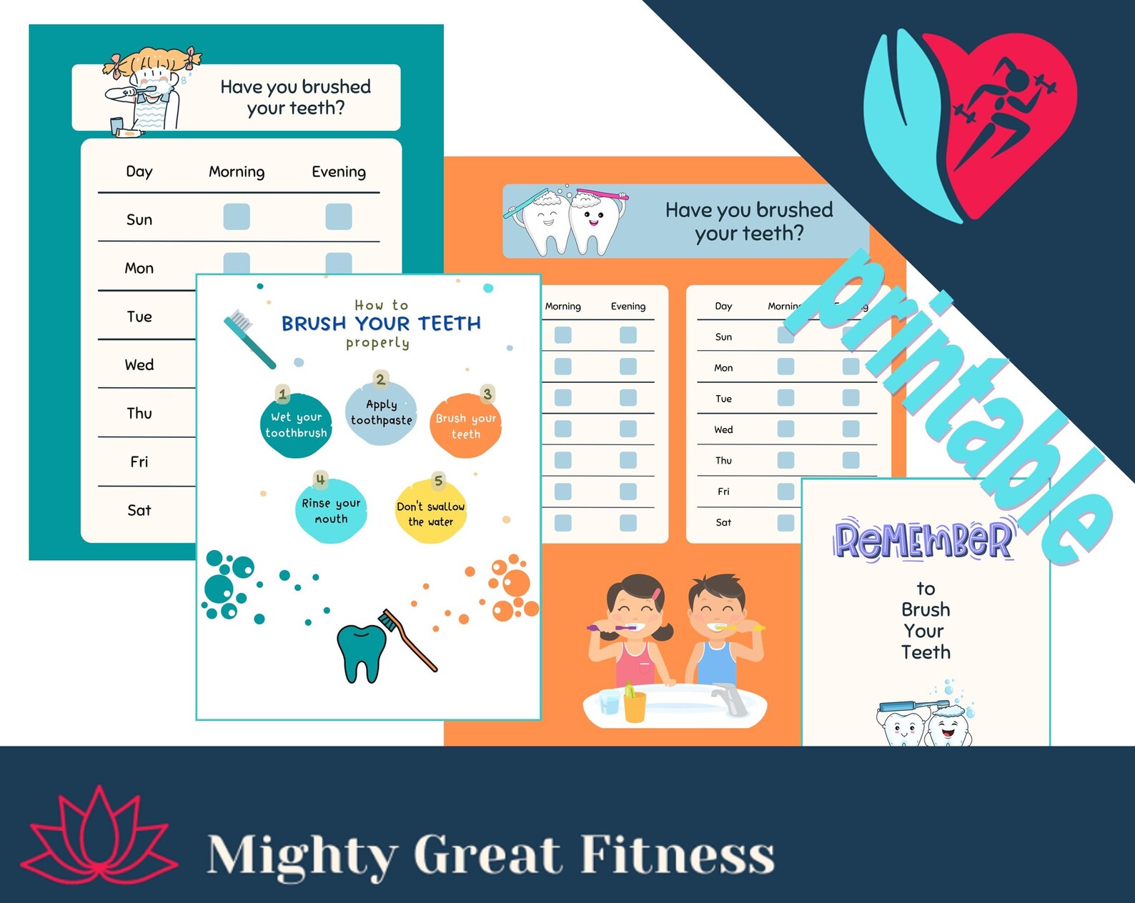Kids Printable Brush Teeth Bundle, Brushing My Teeth Steps Chart ...