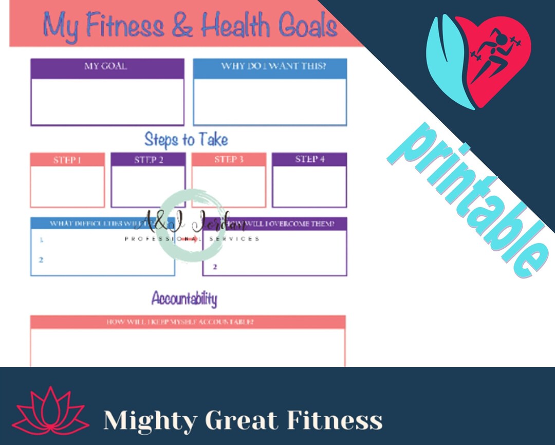 Weekly Health and Fitness Goal Worksheet, Goals, Plans, Printable ...