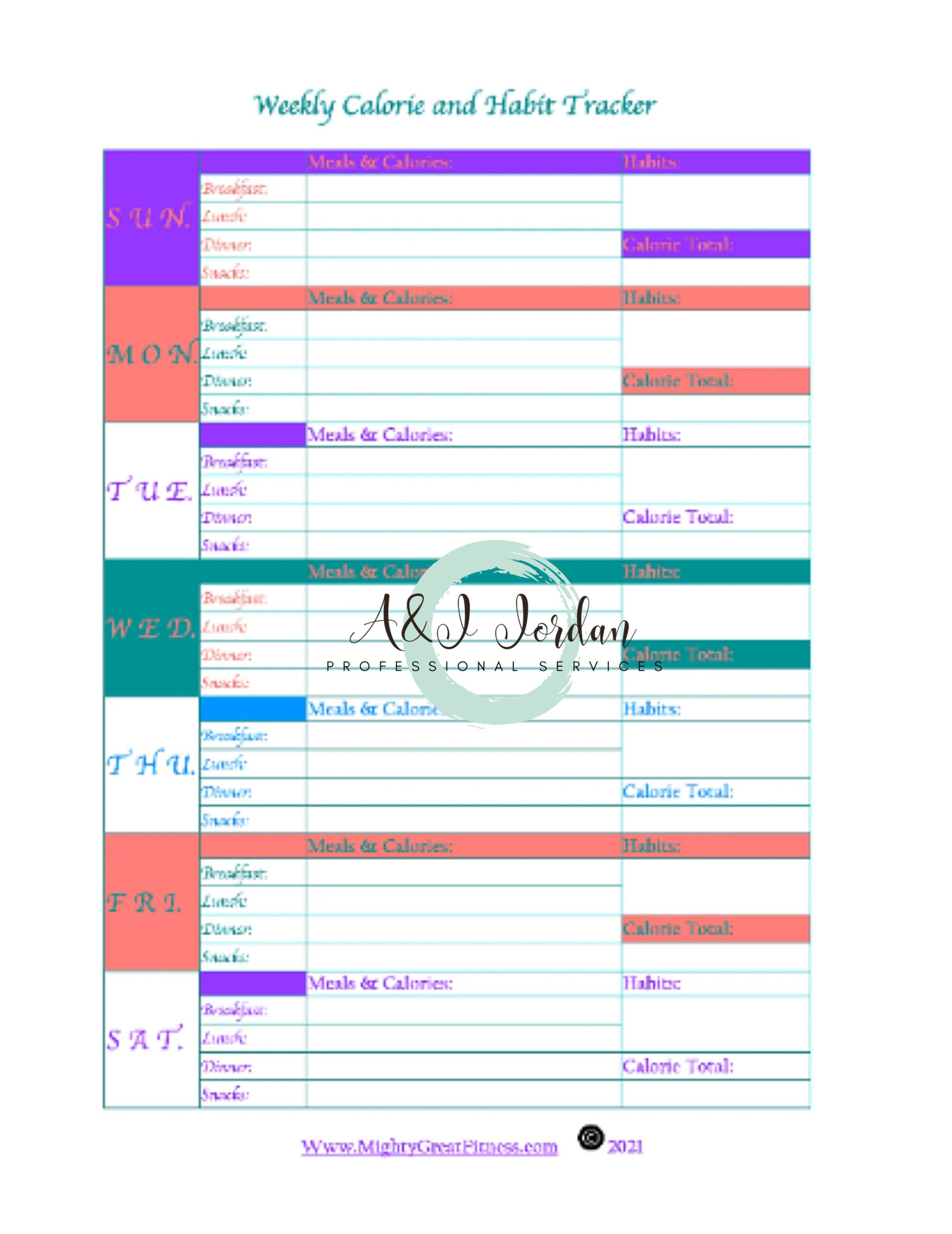 Weekly Calorie Tracker, Printable, Meal Tracker, Counting Calories - Etsy