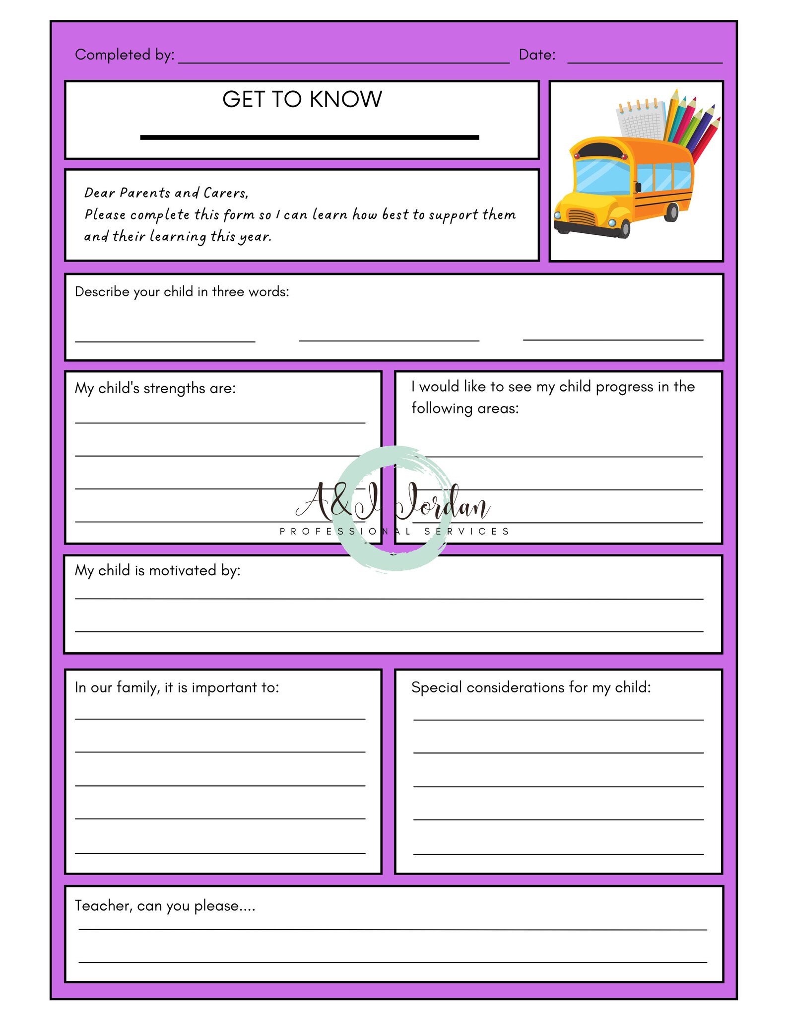 Student Profile List, Template, Printable Student List, Back to School ...