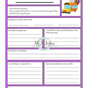 Student Profile List, Template, Printable Student List, Back to School ...