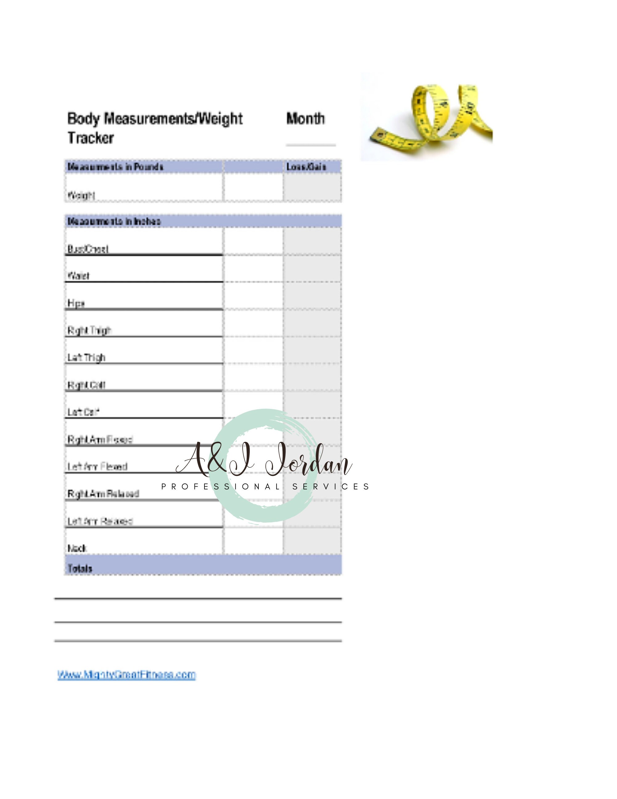 Monthly Measurement Chart, Progress Tracker, Printable, #glowup, Weight ...