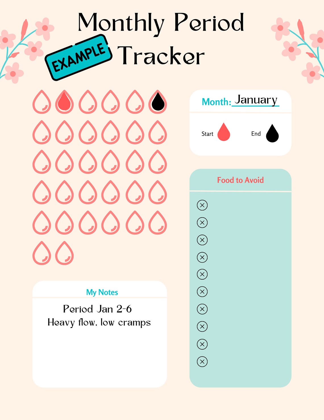 Printable Monthly Period Tracker Menstrual Cycle Monthly - Etsy
