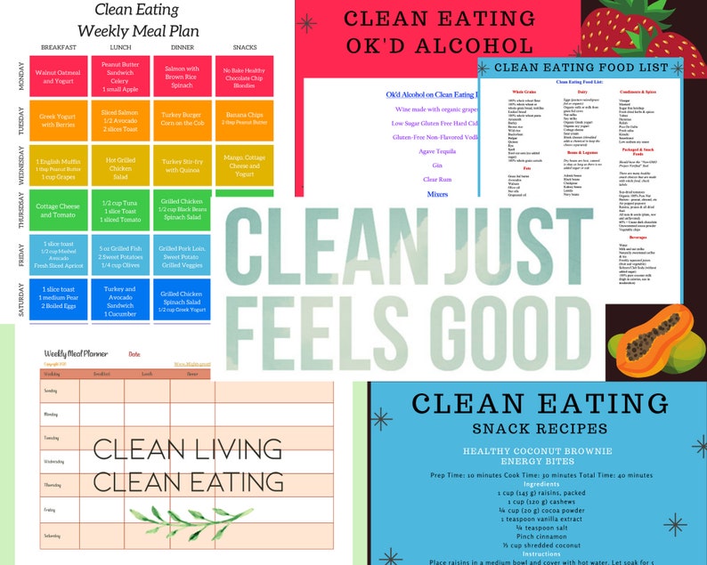 Clean Eating Weekly Meal Planner, Grocery List, Printable, Weekly Menu ...