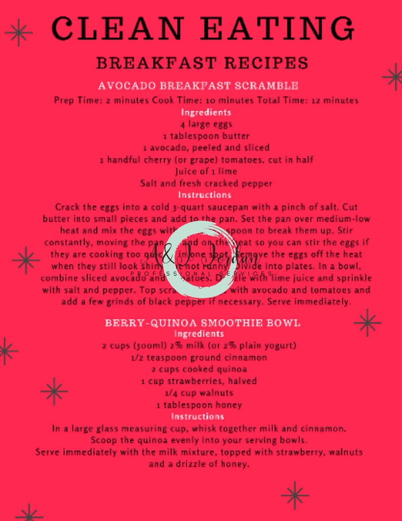 Clean Eating Weekly Meal Planner, Grocery List, Printable, Weekly Menu ...