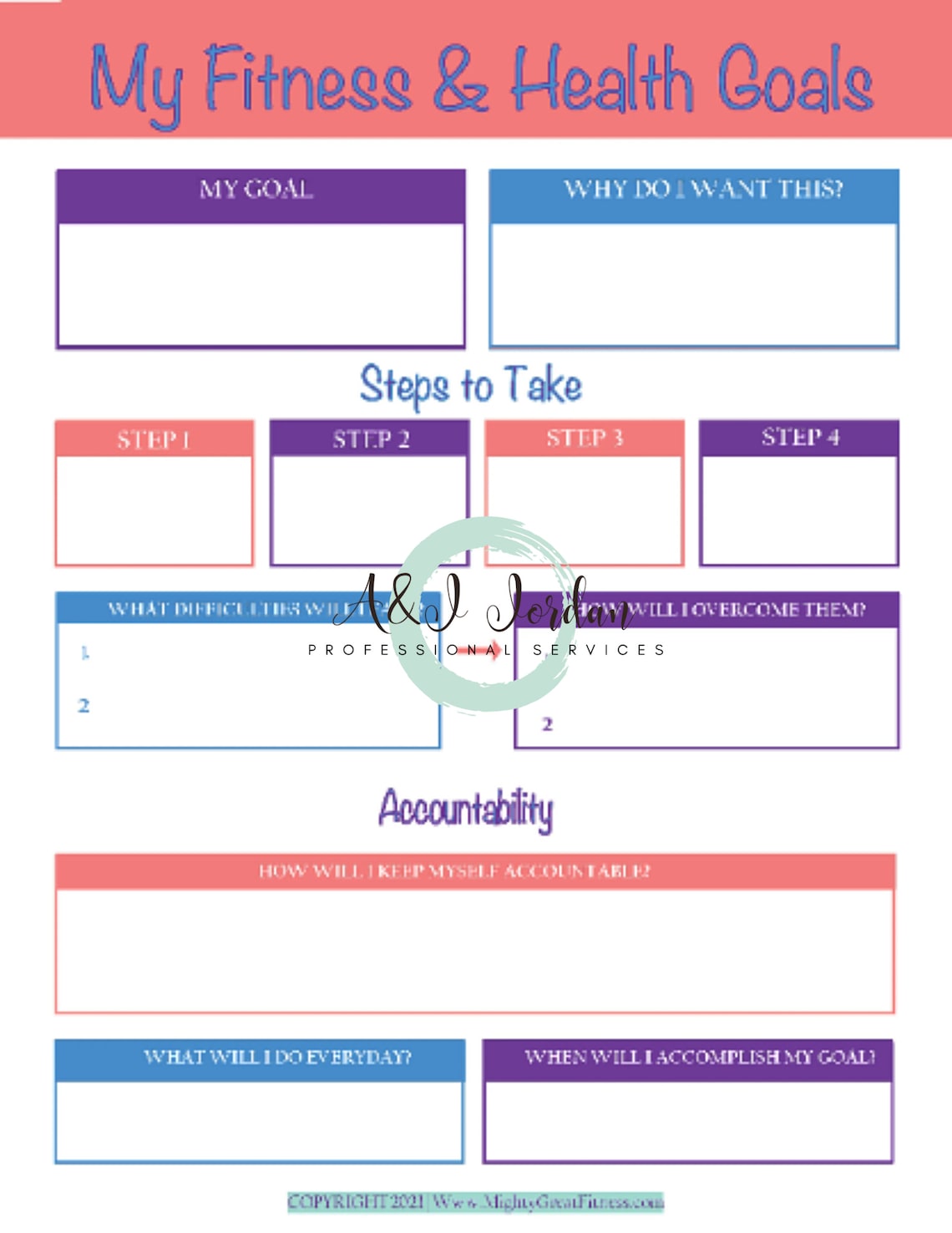 Weekly Health and Fitness Goal Worksheet, Goals, Plans, Printable ...