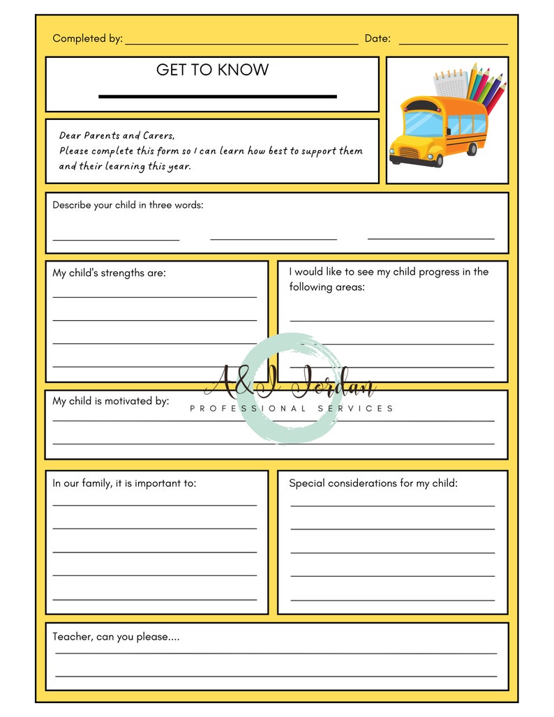 Student Profile List, Template, Printable Student List, Back to School ...