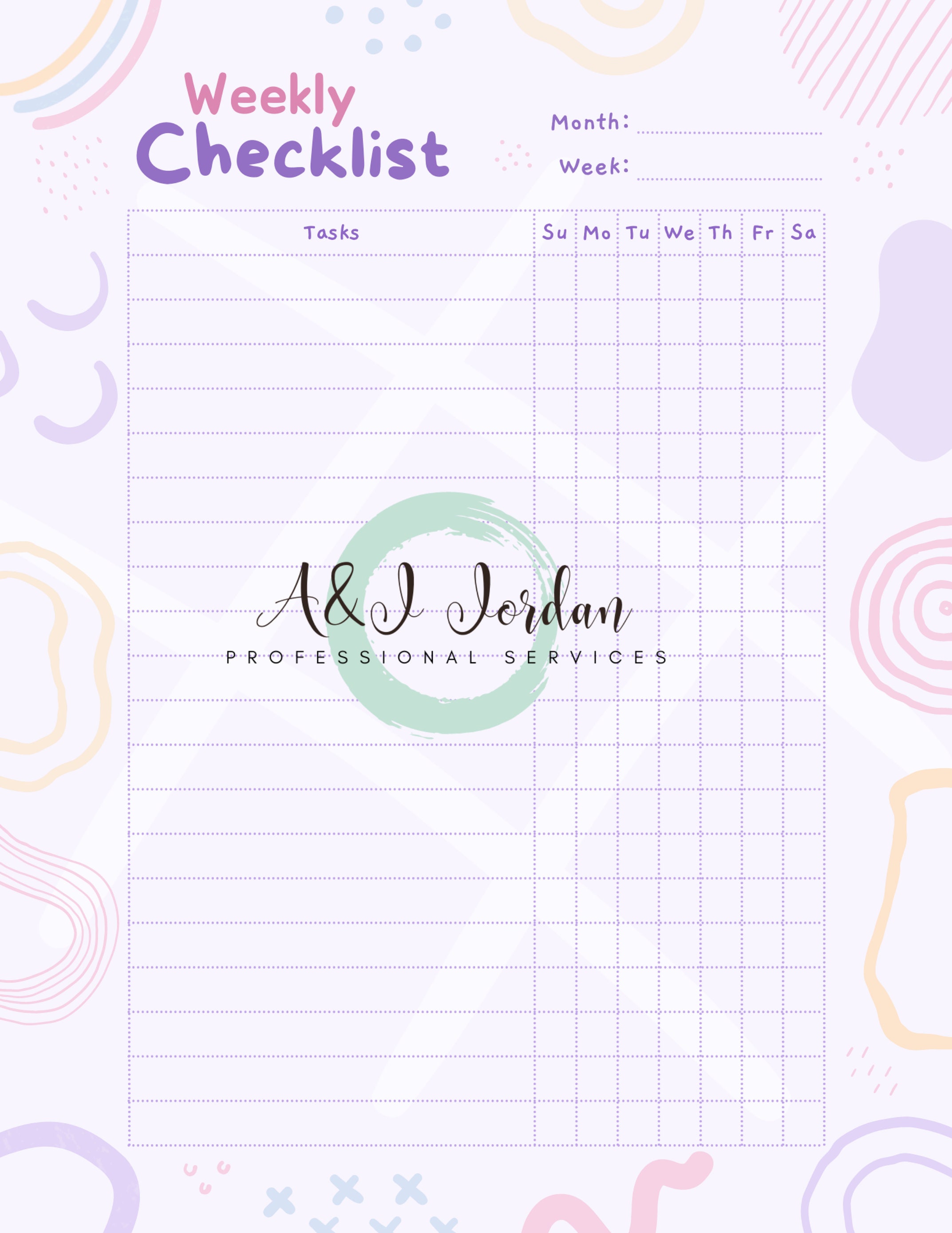 Printable Weekly Checklist for Kids, Printable Weekly Chore Chart, Kids ...