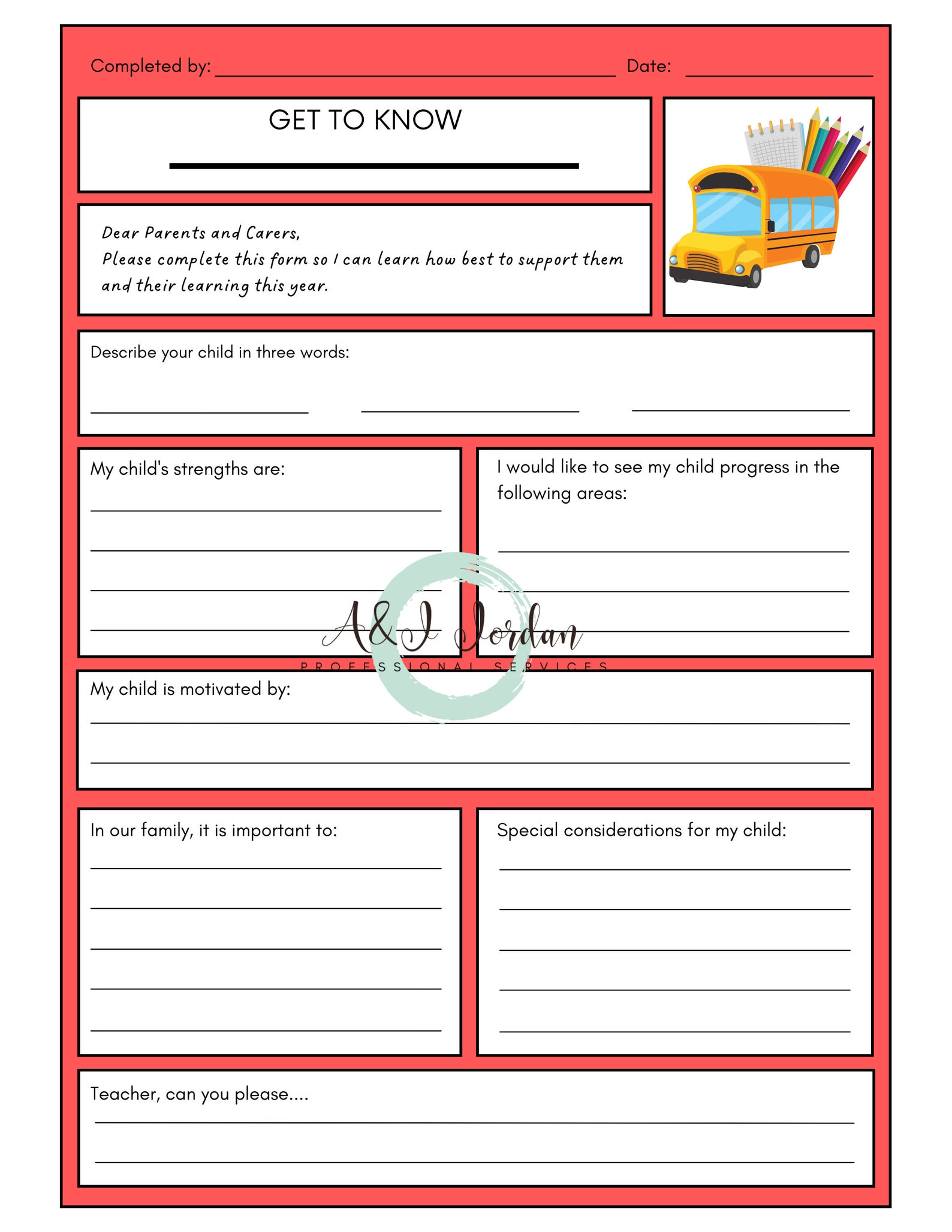 Student Profile List, Template, Printable Student List, Back to School ...