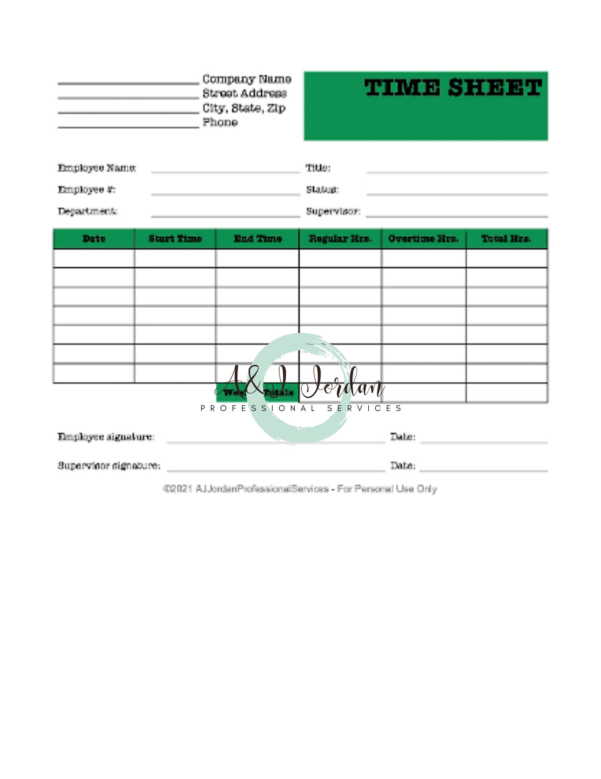 Employee Timesheet. Printable Timesheet. Time Card. Time Tracker. Work ...