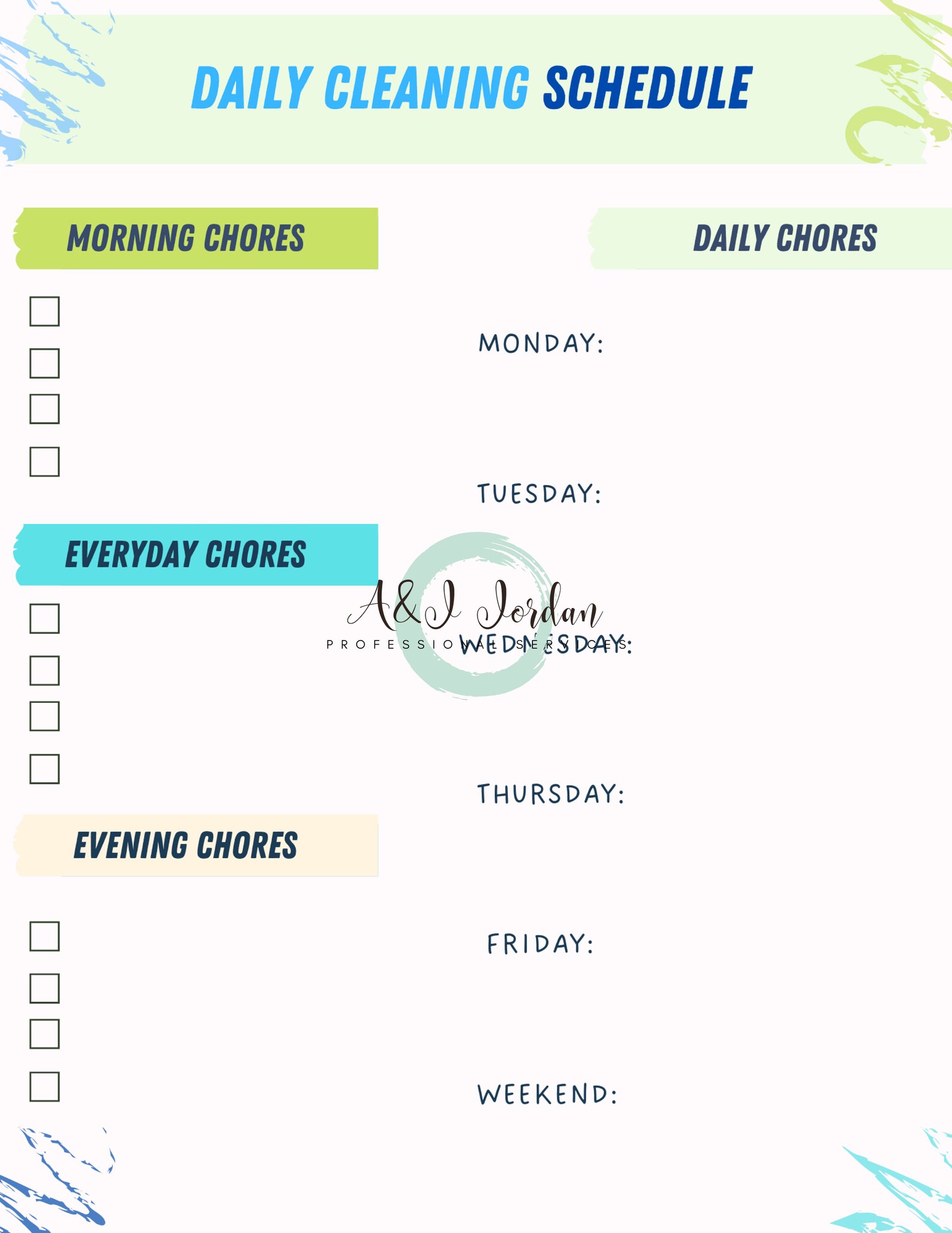 Printable Daily Cleaning List. Chore Chart, Printable Chore Chart ...