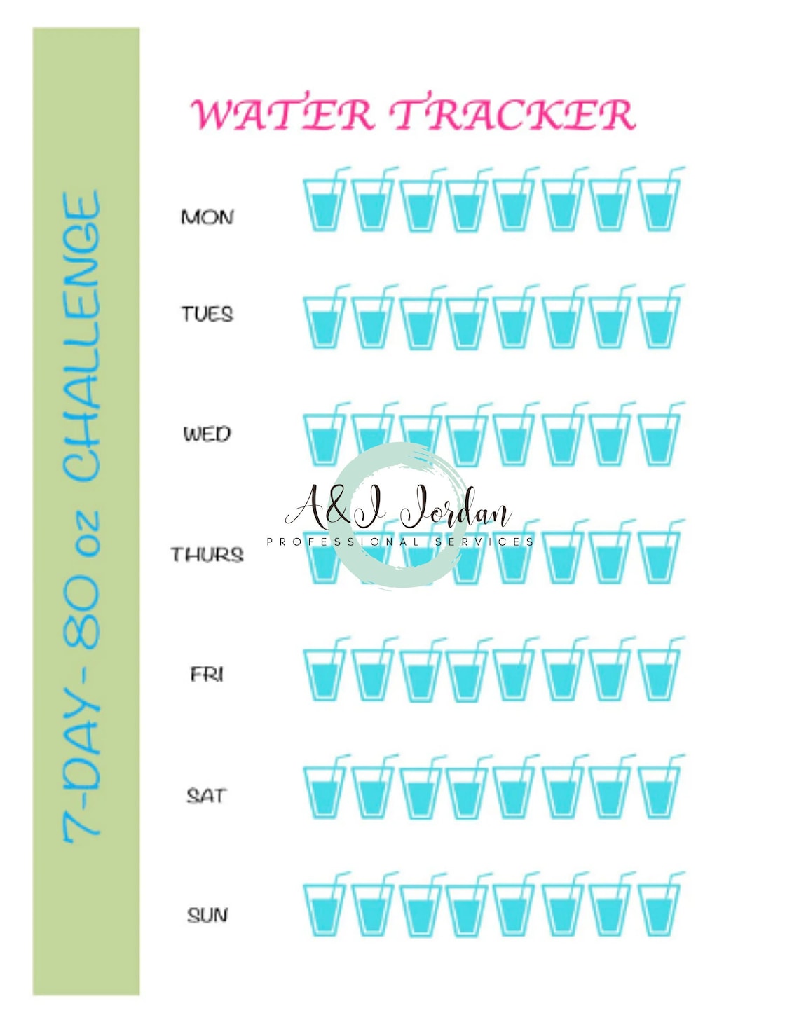 Weekly Water Tracker 80 Oz, Printable, Accountability, Tracking ...
