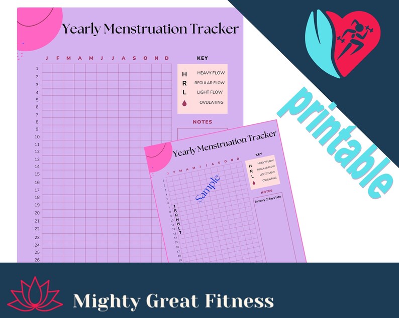 Printable Yearly Period Tracker, Menstrual Cycle, Monthly Periods ...