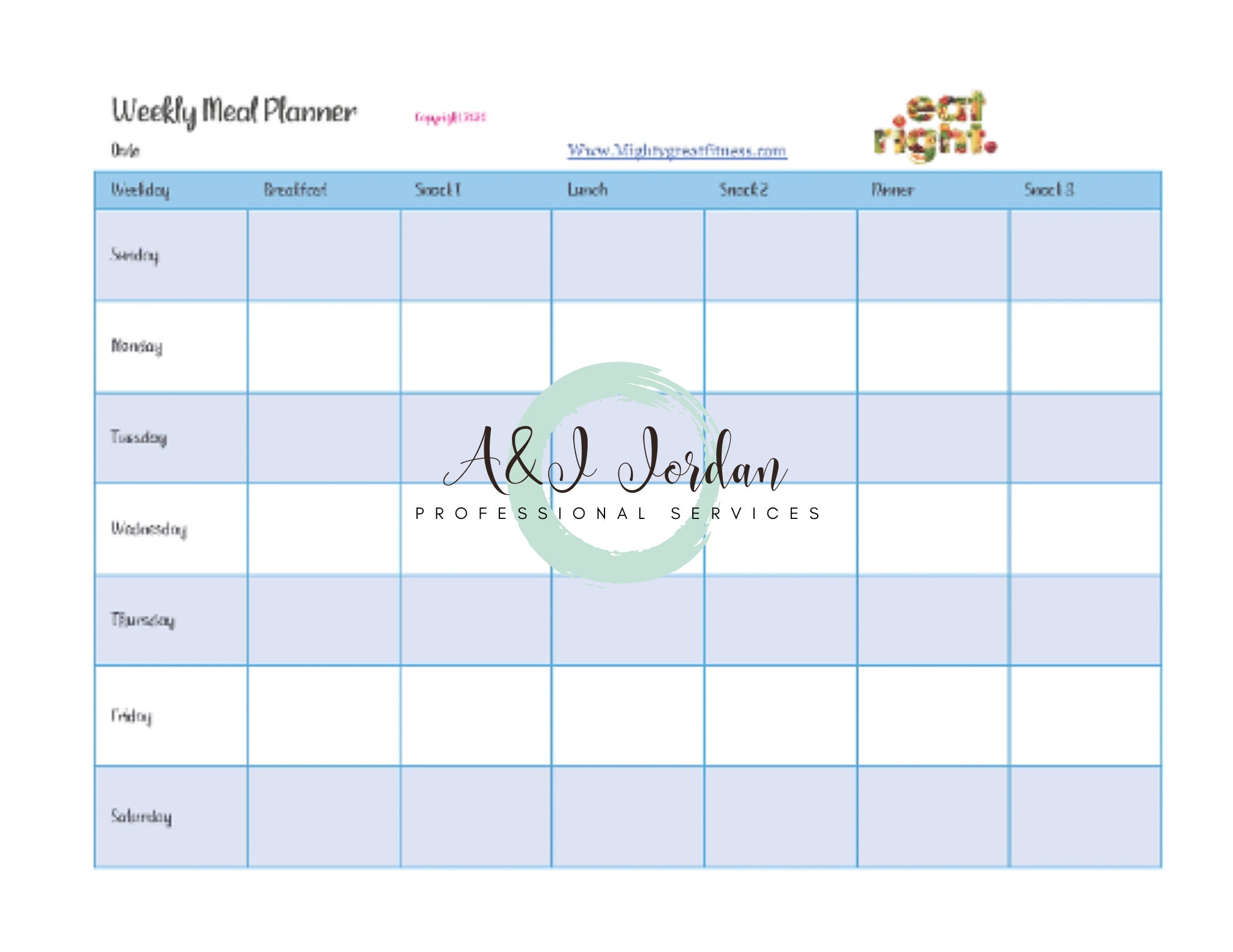 Weekly Meal Planner With Snacks, 3 Meals 3 Snacks, 7 Days, Meal Plan ...