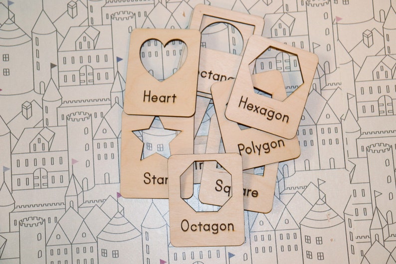 Shapes Flashcard Wooden Shape Card Homeschool Wooden Flashcard ...