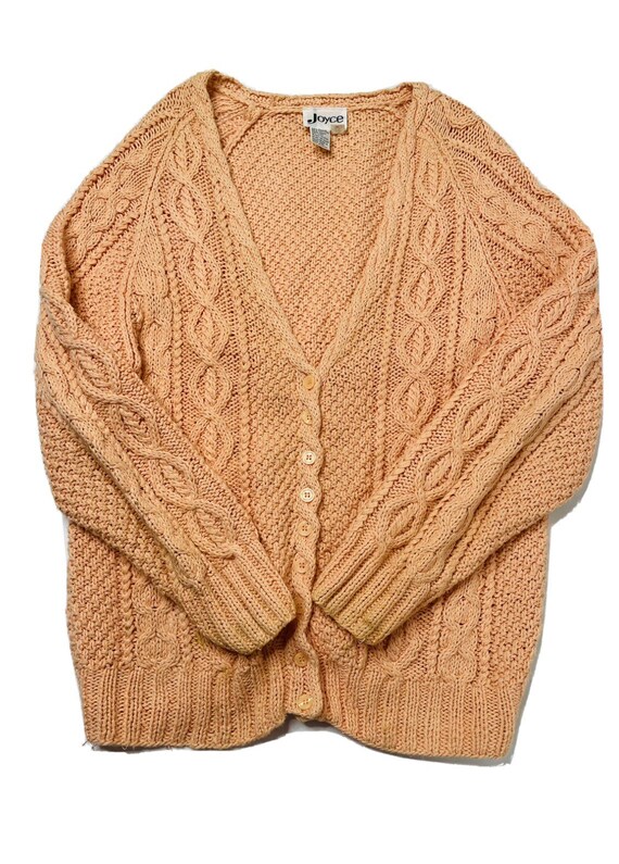 1980s Pink Chunky Knit Sweater Puff Or Balloon Sleeve Gem