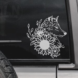 Sunflower Wolf Car Decal, Vinyl Window Decal Sticker - Etsy