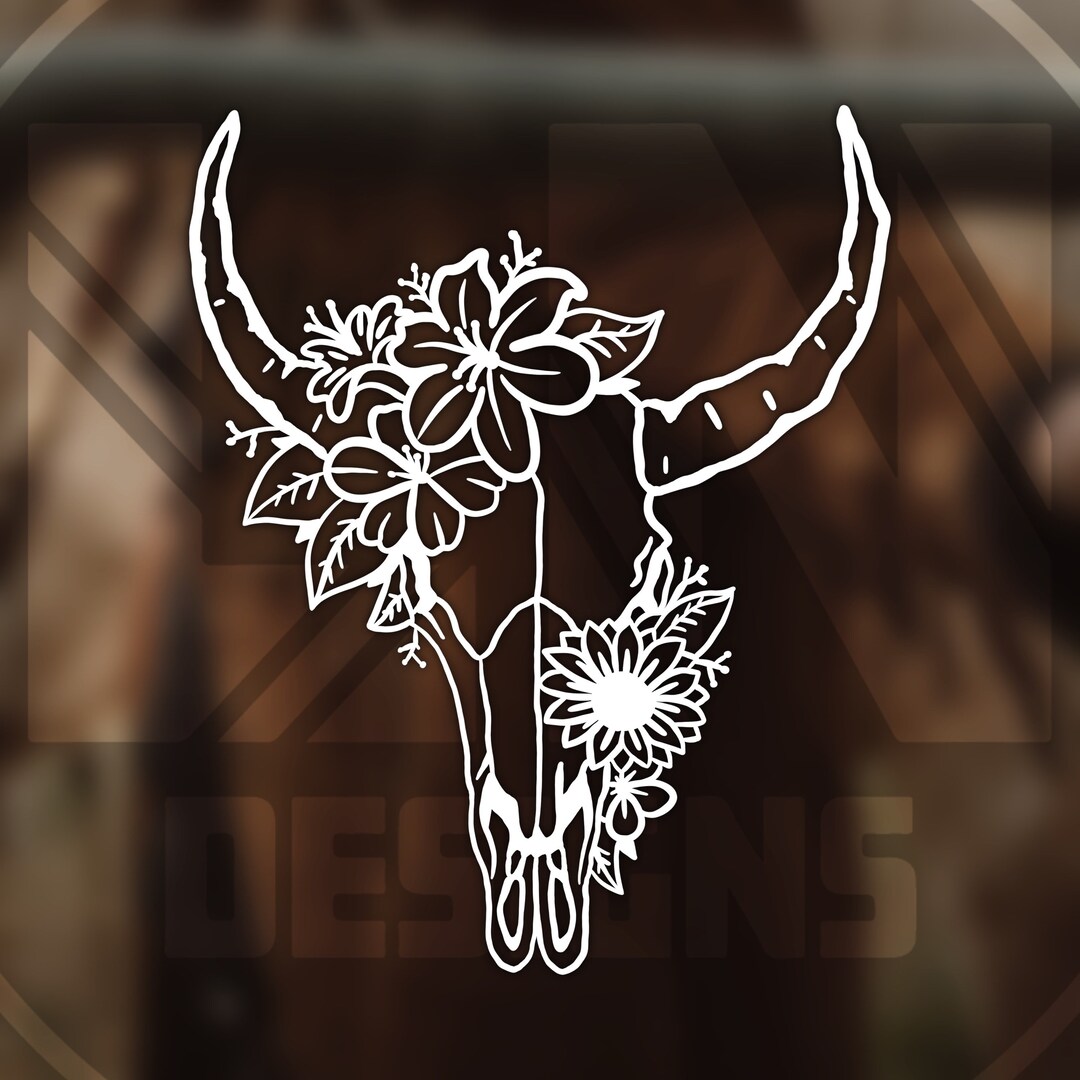 Boho Western Cow Bull Head Floral Sticker Vinyl Decal - Etsy