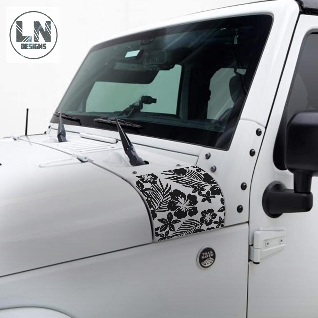 Tropical Hibiscus Flower & Fern Cowl Decal Set | Fits Jeep Wrangler JK ...