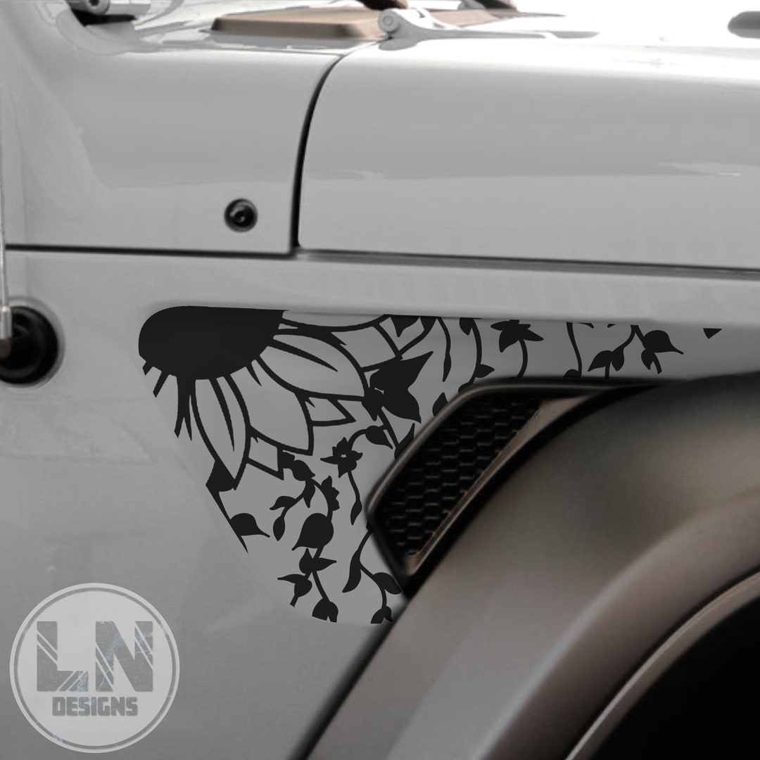Sunflower & Ivy Vines Fender Vent Decal Set | Fits Jeep Wrangler JL Jlu ...