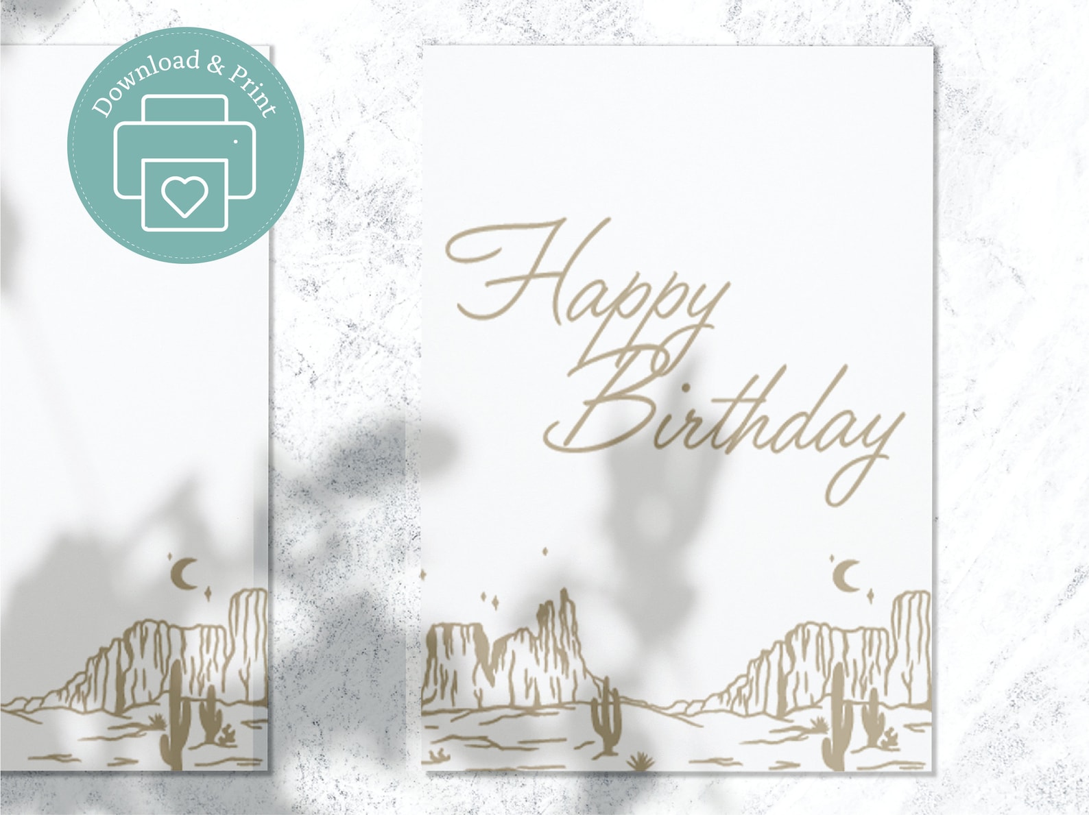 Printable Boho Western Desert Birthday Card, 5x7 Instant Download and ...