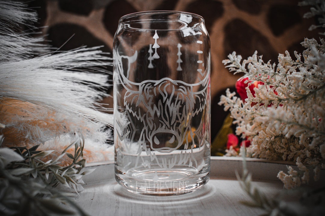 Western Highland Cow Etched Iced Coffee 16oz Glass Cute Cow Engraved Beer Soda Drink Glass Etsy